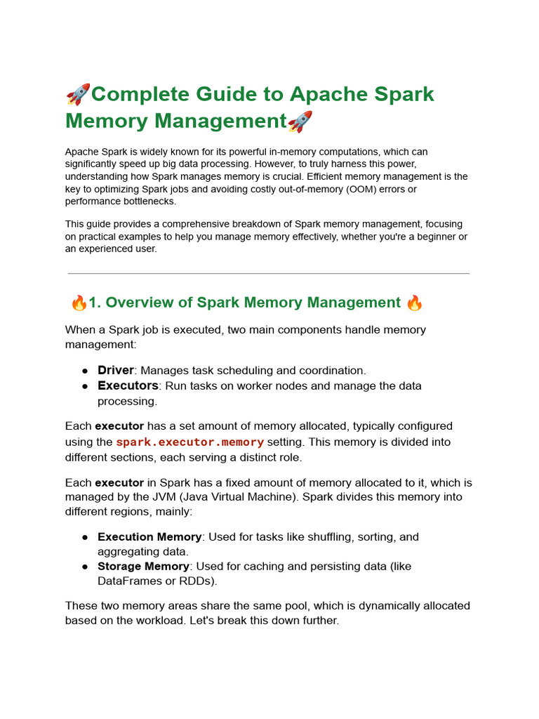 Complete Guide To Spark Memory Management 1726709042 | PDF | Computer ...