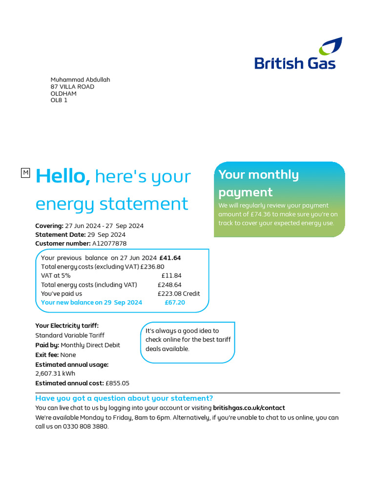 Energy Statement for Customers | PDF | Value Added Tax | Energy Economics