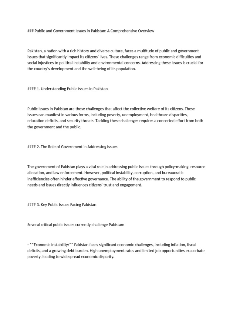 Pakistan's Public Issues and Solutions 2025 | PDF | Poverty ...