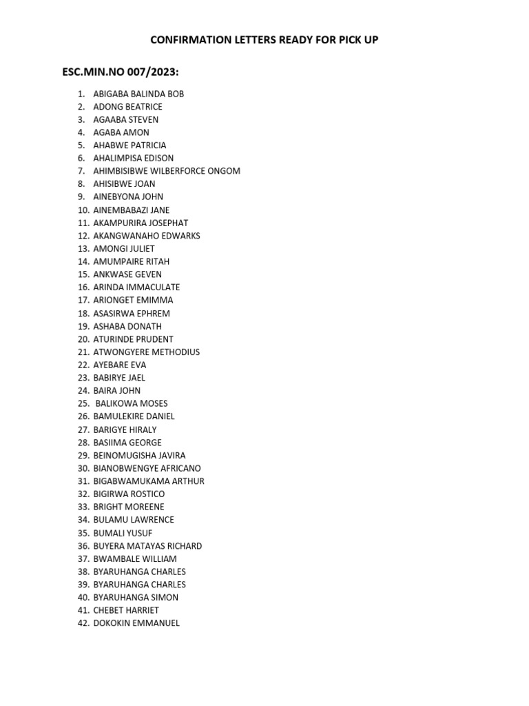 Unpicked Confirmation Letters | PDF