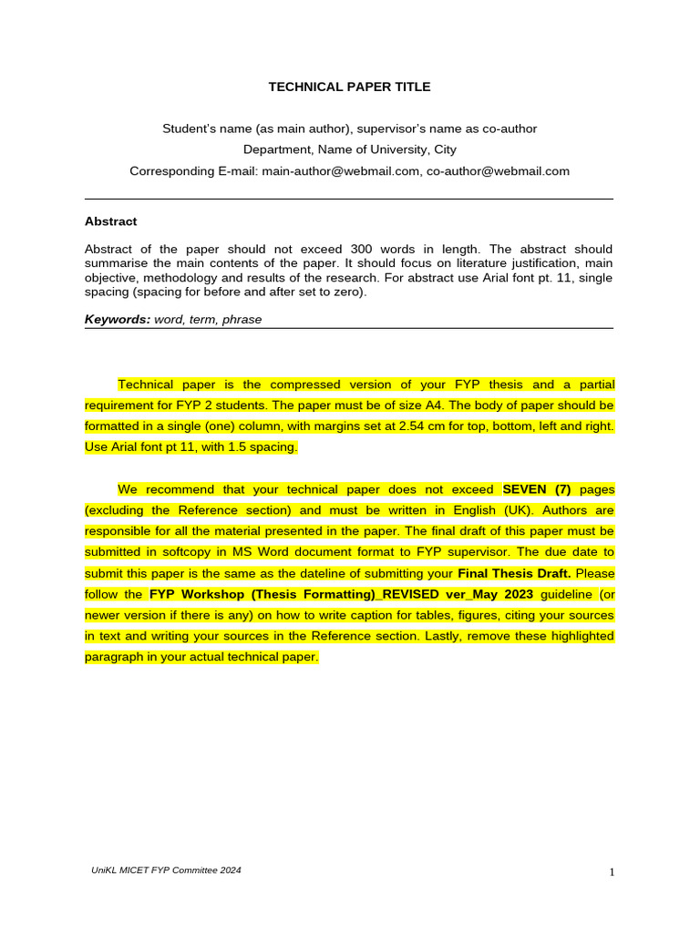 CPB49906 Fyp 2 Technical Paper Format March 2024 | PDF | Thesis