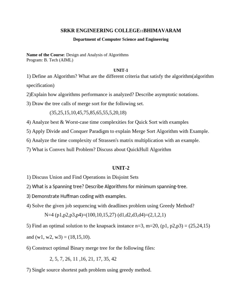 B.Tech AIML Algorithm Course Guide | PDF | Algorithms | Time Complexity
