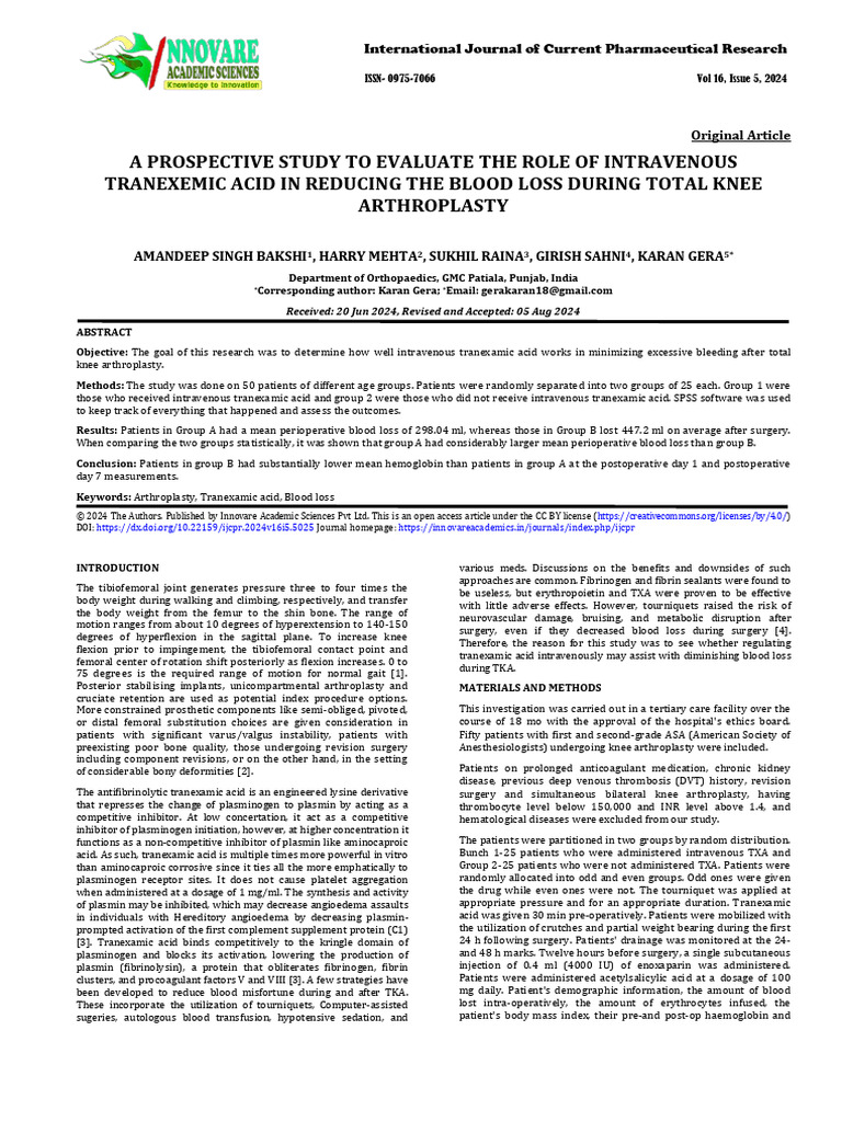 A Prospective Study To Evaluate The Role of Intrav | PDF | Medicine | Blood