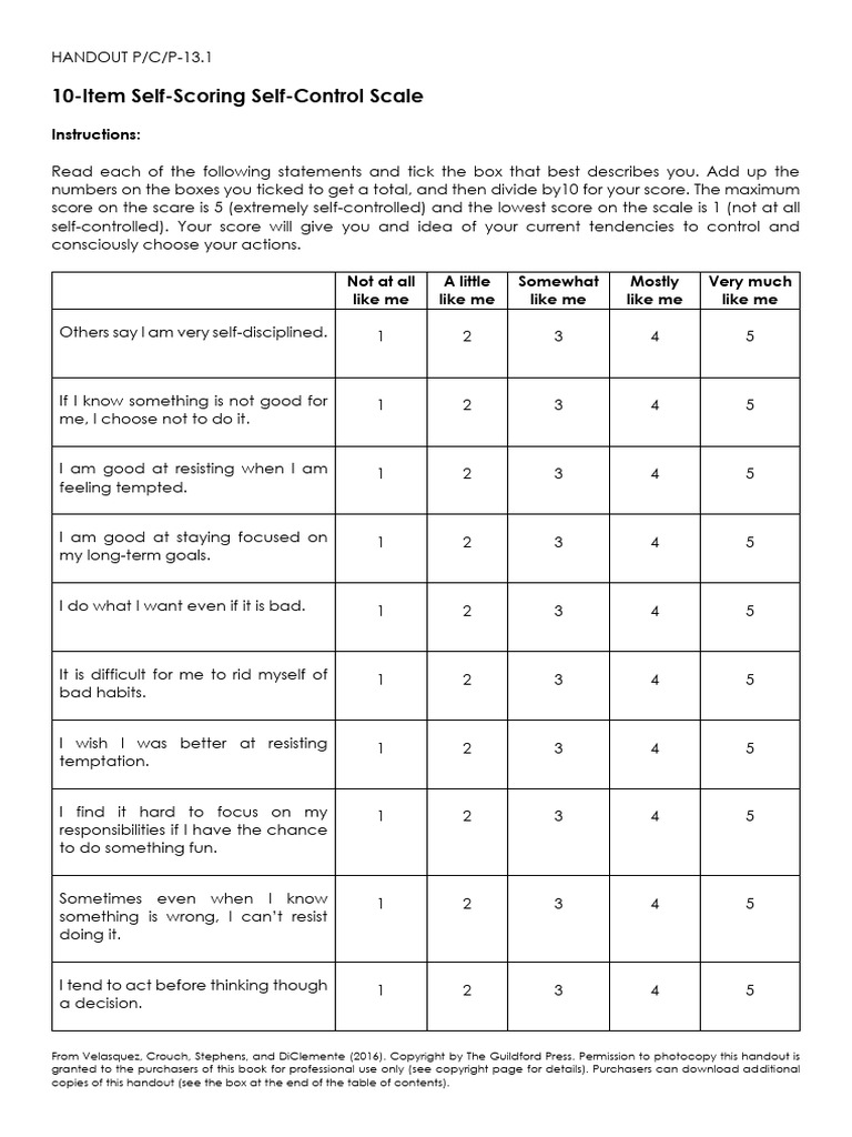 2 Handout 10 Item Self Scoring Self Control Scale | PDF | Self Control ...