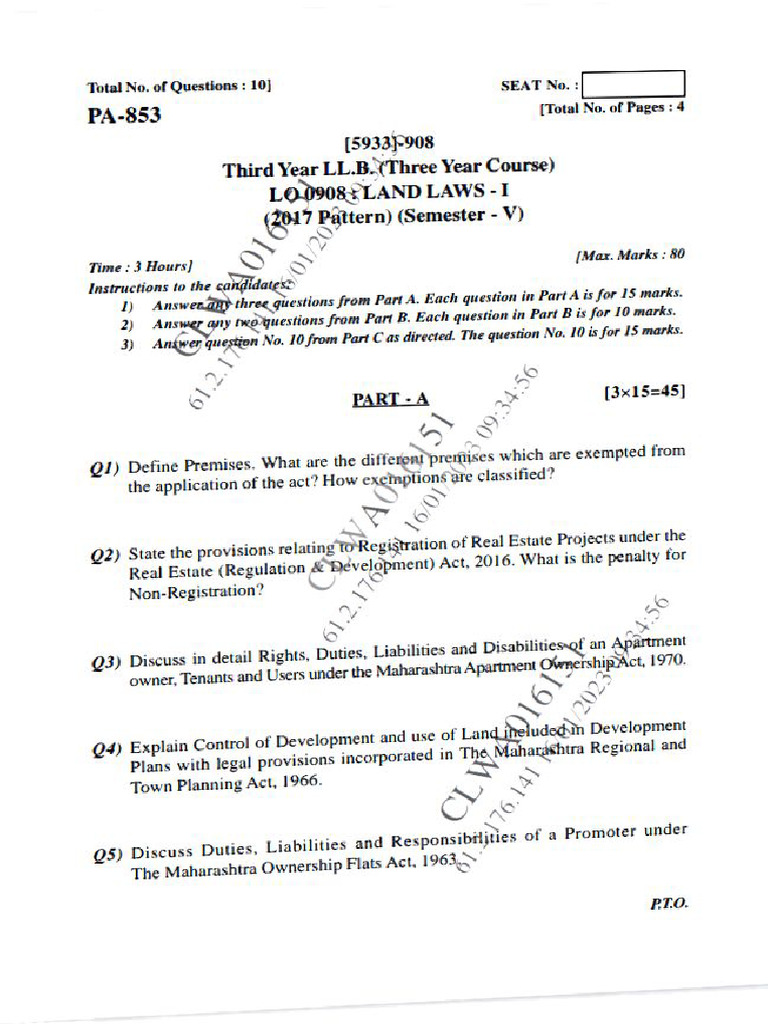 LAND LAW1 QUESTION PAPER | PDF