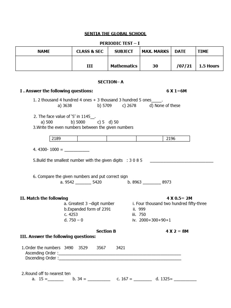 Grade-3 Math Set-A PT1 2022 | PDF | Mathematics