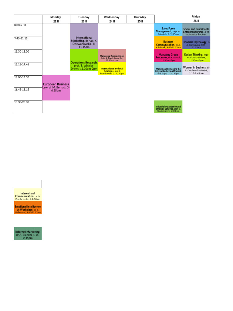GLOBAL MANAGEMENT 4th Sem. Summer Sem. Schedule | PDF | Business ...