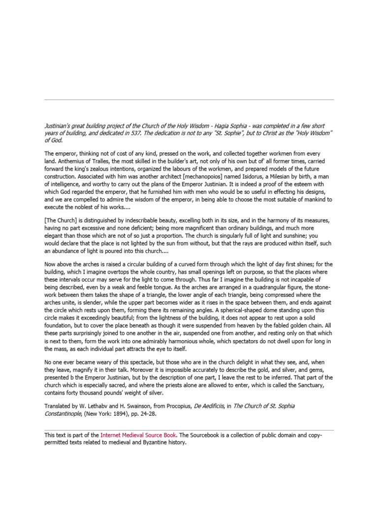 Procopius de Aedificis - On The Buildings | PDF | Sophia (Wisdom)