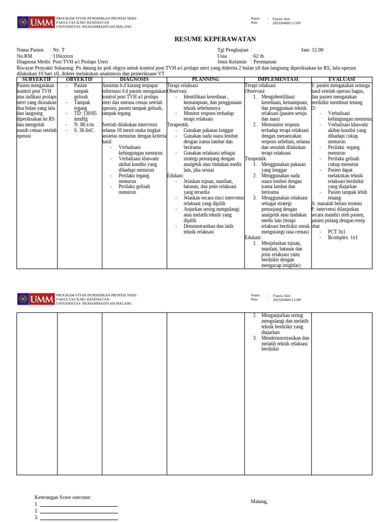 Fauzia Aini - 109 - Resume Poli Obgyn Prolaps Uterii | PDF
