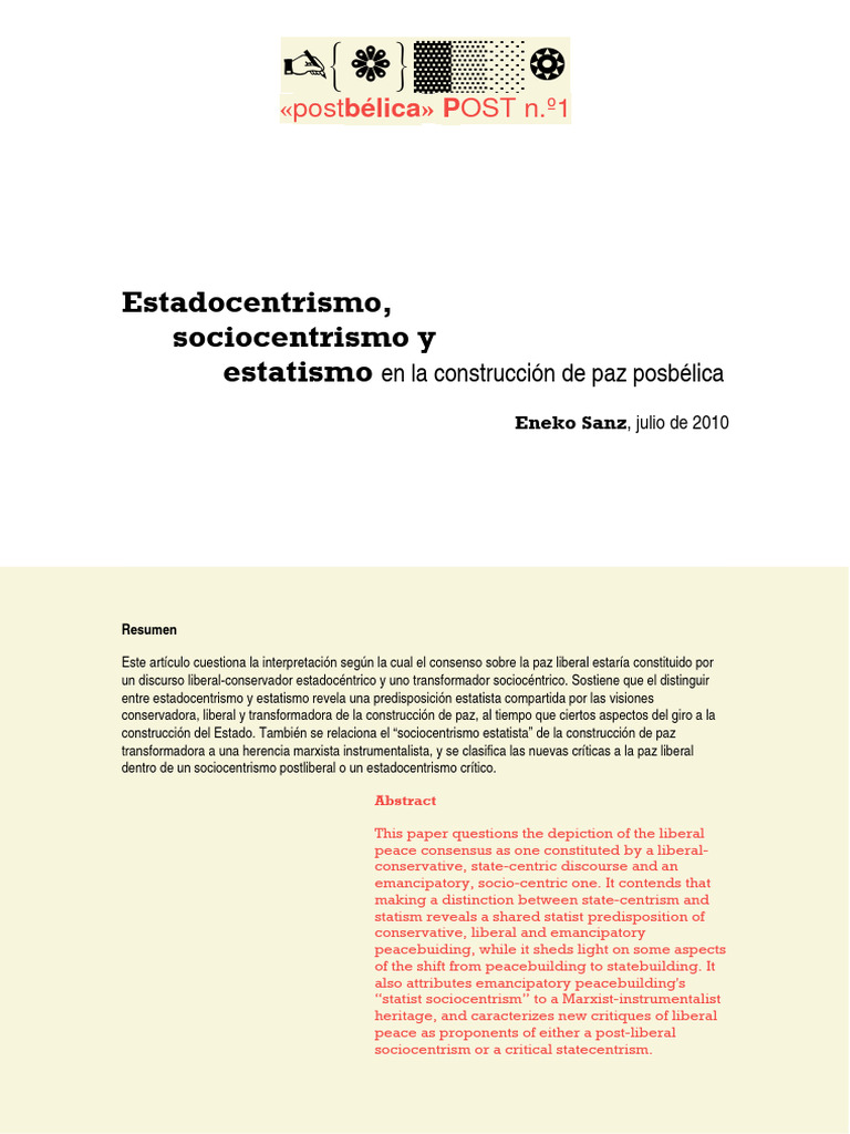 Estadocentrismo, Sociocentrismo y Estatismo - LECTURA | PDF | Estado (política) | Paz