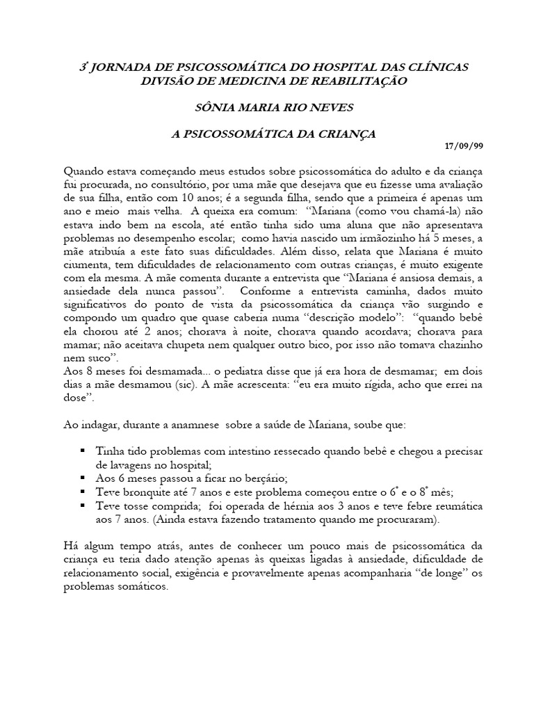 Psicossomática Infantil: Teorias e Casos | PDF | Medicina ...