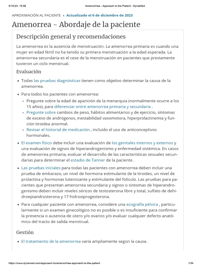 Amenorrhea Patient Management Guide | PDF | Endocrine System | Gynaecology
