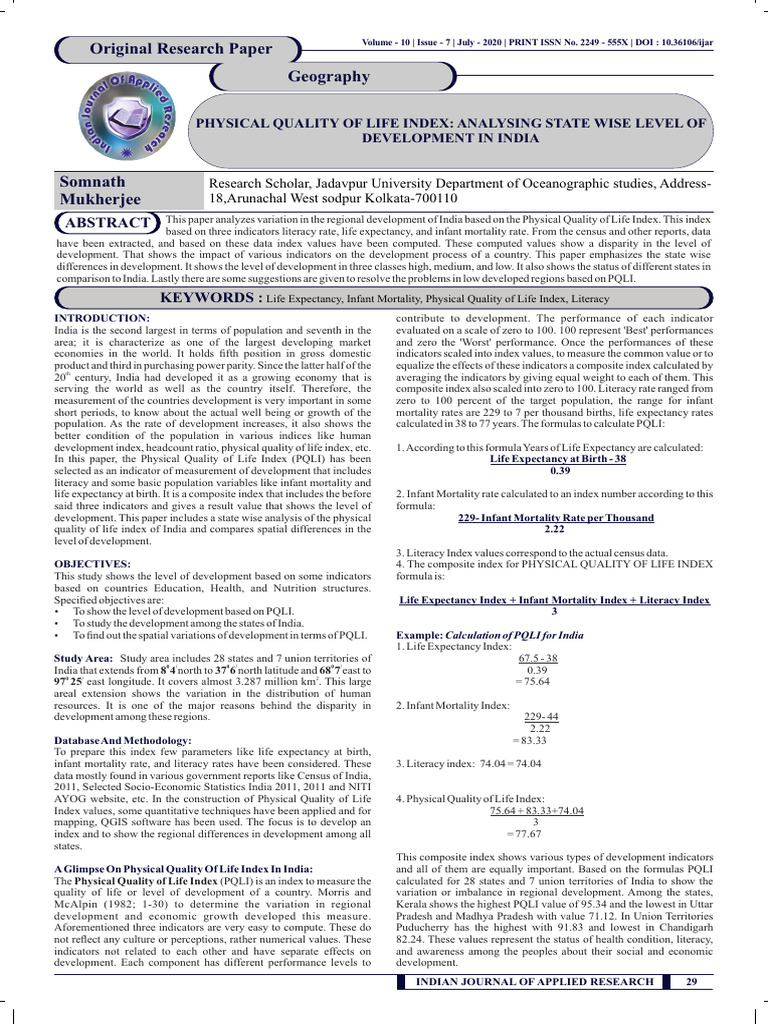 PQLI - India | PDF | Self-Improvement