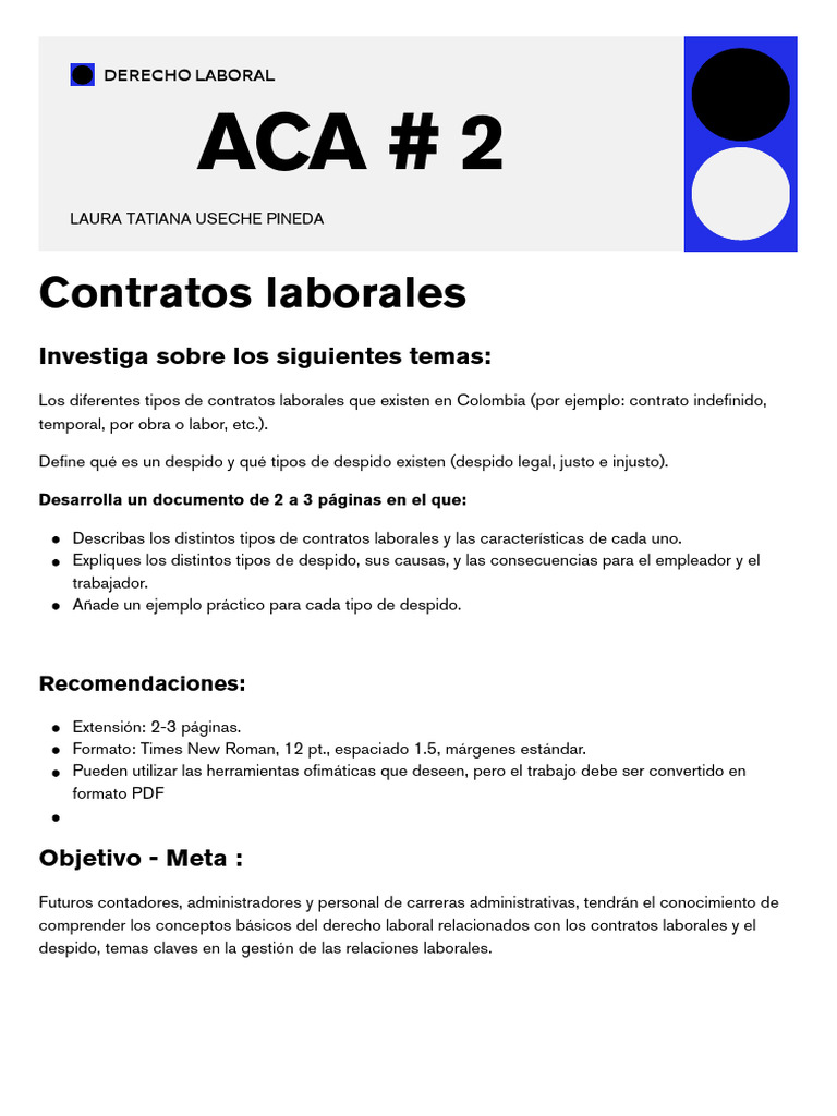 Aca #2 Derecho Laboral | PDF | Negocios | Finanzas y dinero