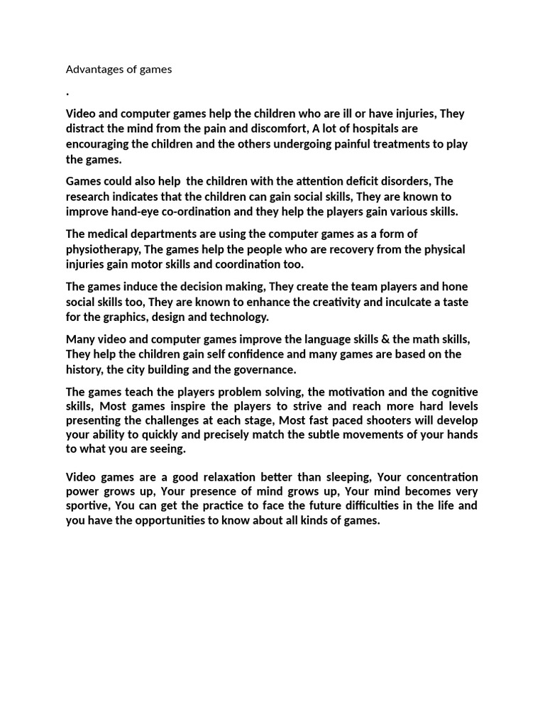 Advantages of Games | PDF