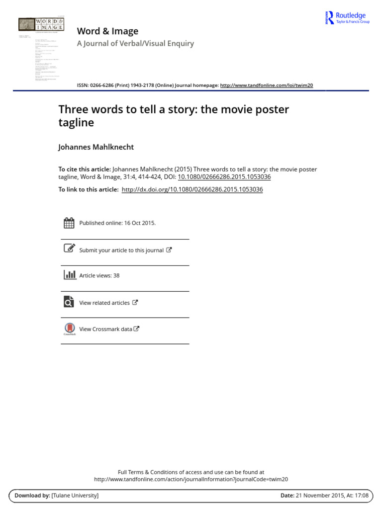 Three Words To Tell A Story The Movie Poster Tagline | PDF | 3 D Film ...