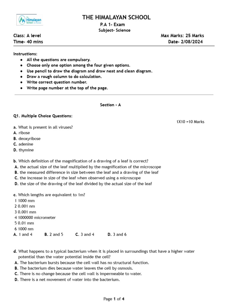 Class As Level | PDF | Cell (Biology) | Mitosis