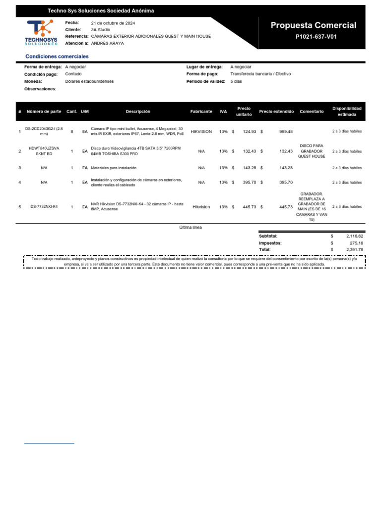 P1021-637-V01 - 3A Studio (CÁMARAS EXTERIOR ADICIONALES GUEST Y MAIN ...