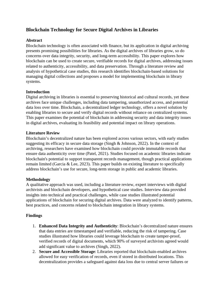 Blockchain Technology For Secure Digital Archives In Libraries Pdf