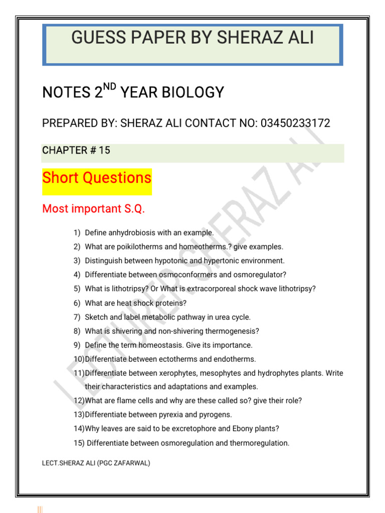 SHERAZ BIOLOGY 12th GUESS PAPER - WPS Office | PDF