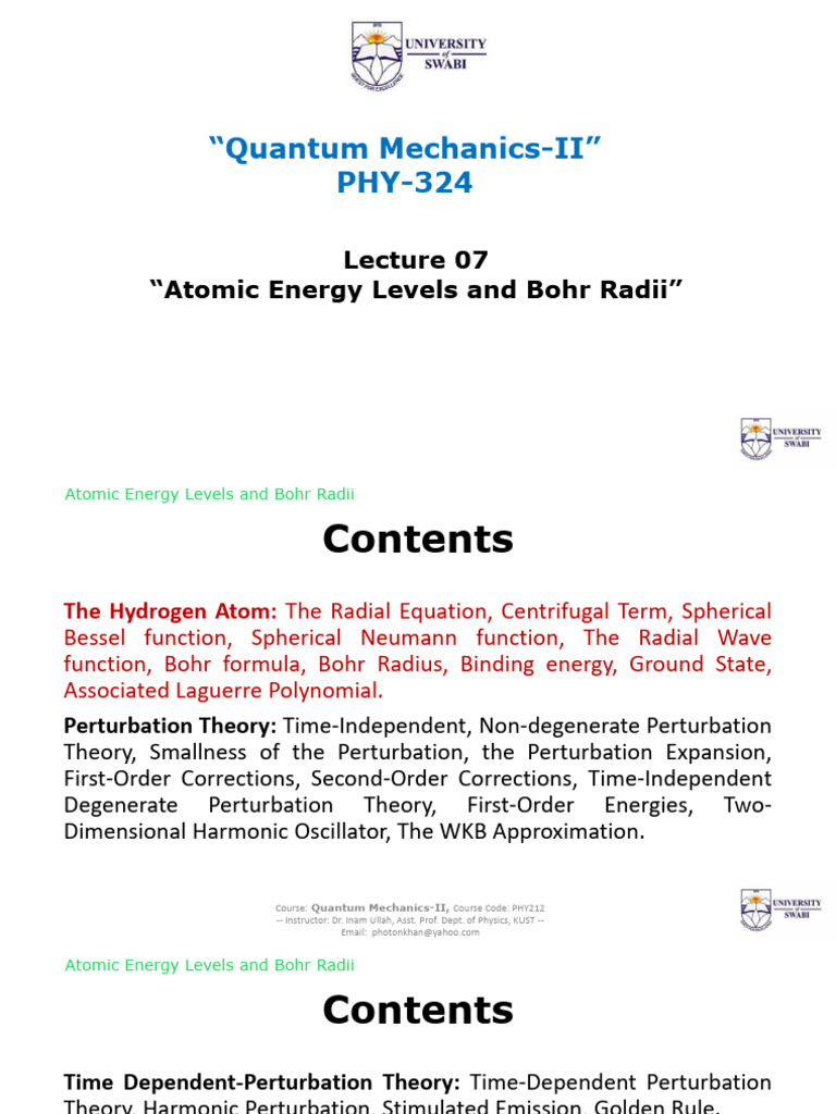 L07-Atomic Energy Levels and Bohr Radii | PDF | Energy Level | Atomic Orbital