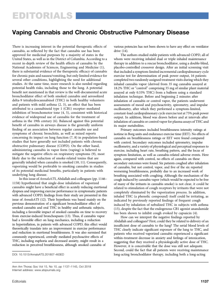 Vaping Cannabis and Chronic Obstructive Pulmonary Disease. Editorial ...
