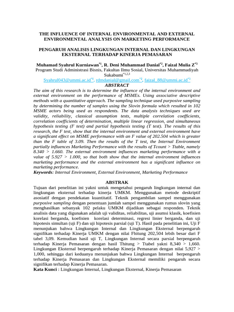 Jurnal Pengaruh Analisis Lingkungan Internal Dan Lingkungan Eksternal ...