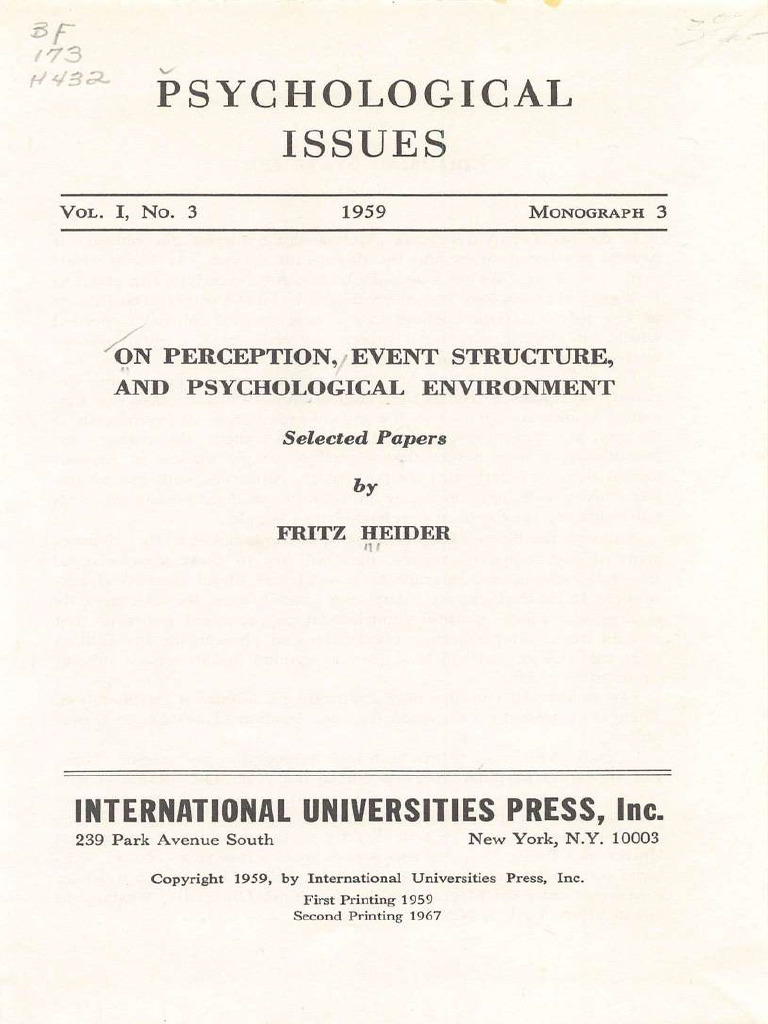 Fritz Heider, Psychological Issues | PDF