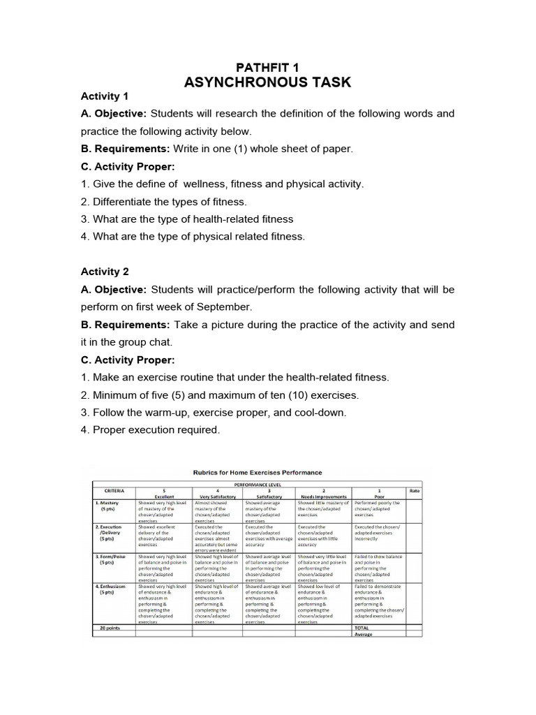 Asynchronous Activity in PATHFIT 1 | PDF