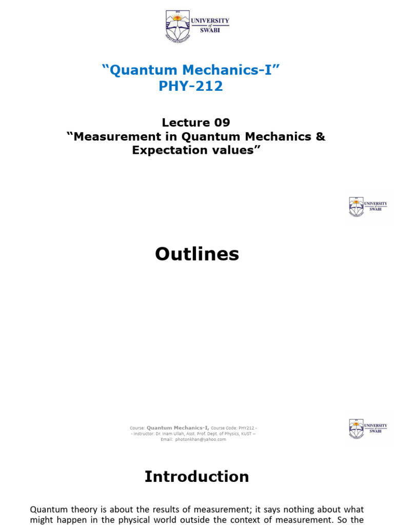 L10 Measurement In Quantum Mechanics Expectation Values Pdf Wave