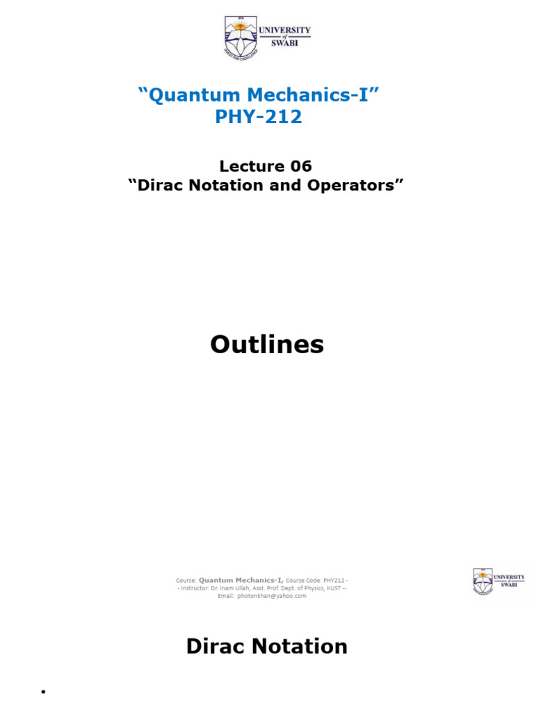 L06-Dirac Notation and Operators | PDF | Mathematics | Physics