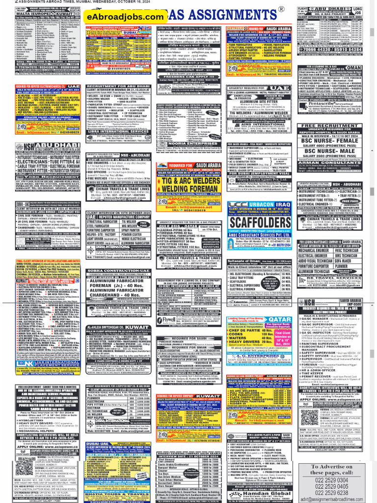 Assignments Abroad Times PDF Today 16 Oct 2024 | PDF