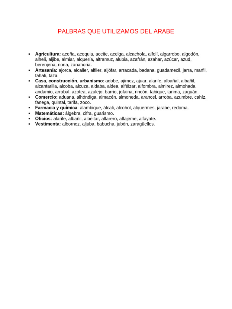 Palabras árabes en español: origen y uso | PDF