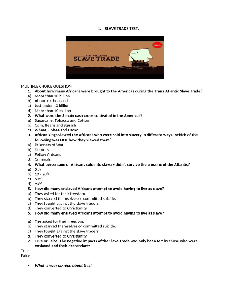 Slave Trade Quiz: Key Historical Facts | PDF | History