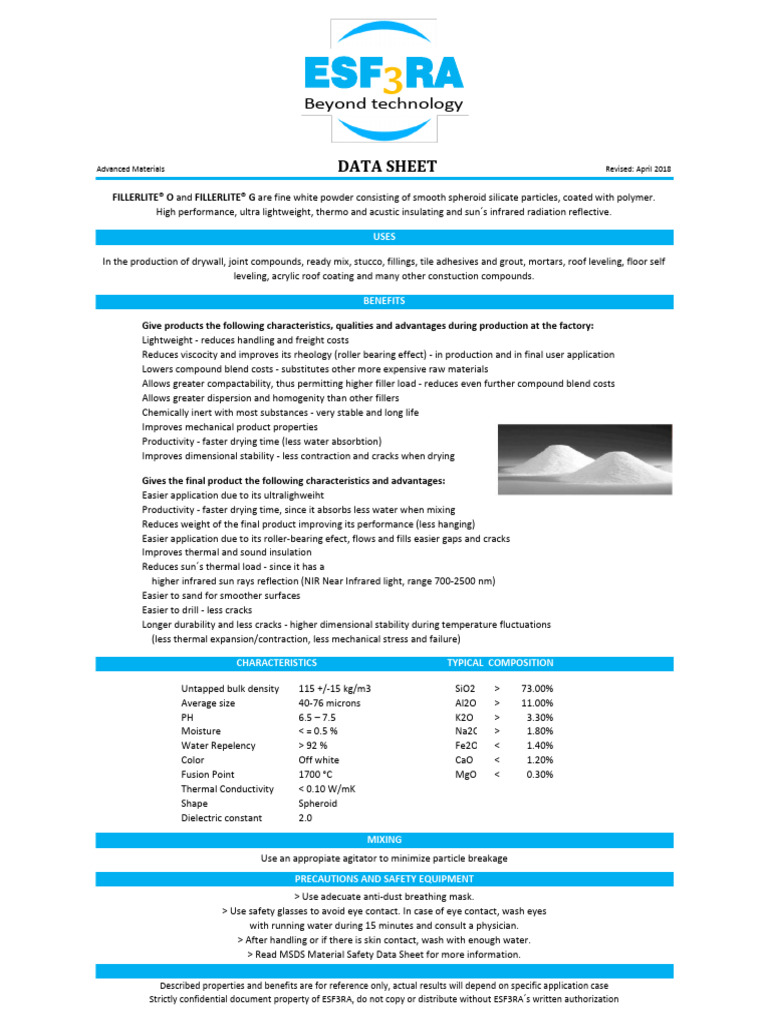Data Sheet Fillerlite Spheroid Particles Architecture | PDF | Infrared ...