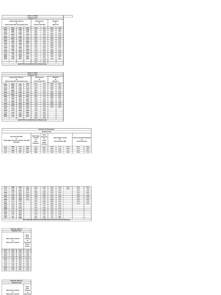 10 Oct All Route DTC Time Table | PDF | Public Transport | Transport