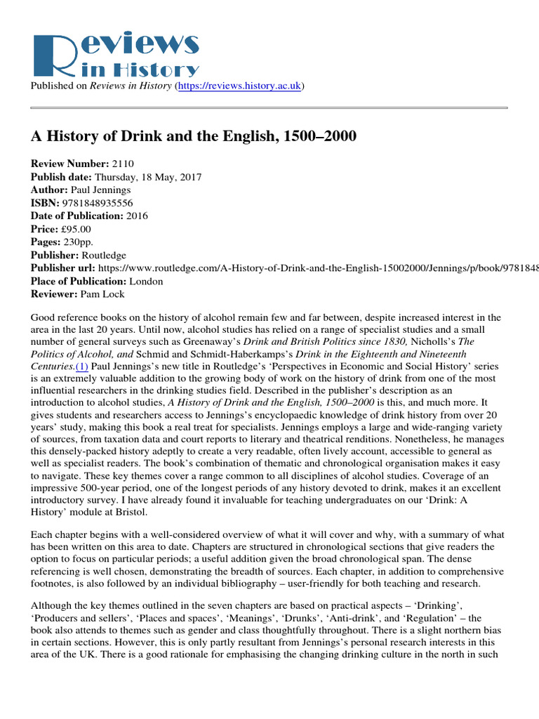 A_History_of_Drink_and_the_English_1500 | PDF | Alcohol Intoxication | Pub