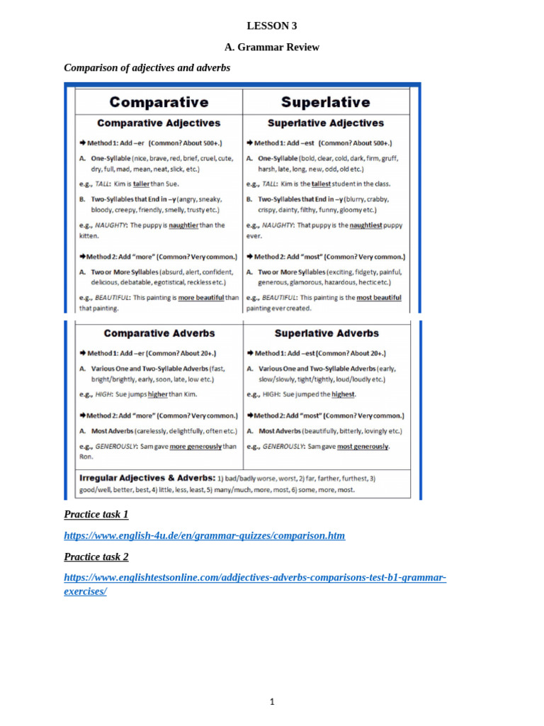 Adjective and Adverb Comparison Exercises | PDF | Language Arts ...