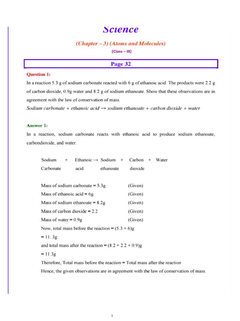 ch-3 Atoms and Molecules Back Ex. | PDF