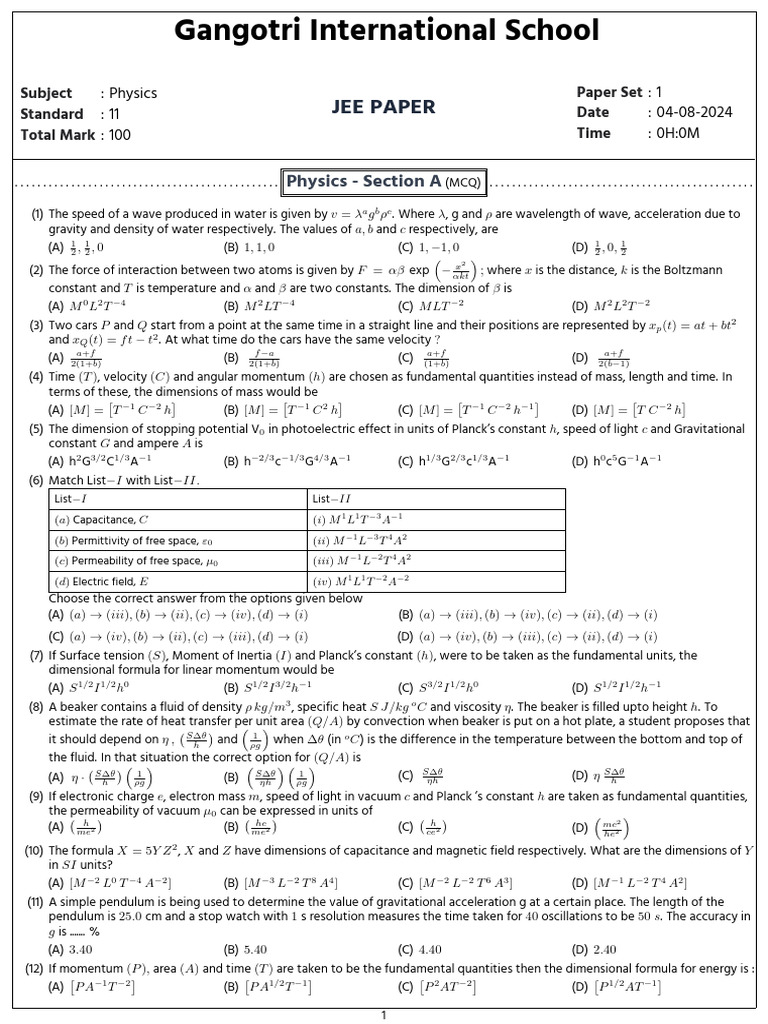 JEE_PAPER_1722795177 | PDF | Momentum | Waves