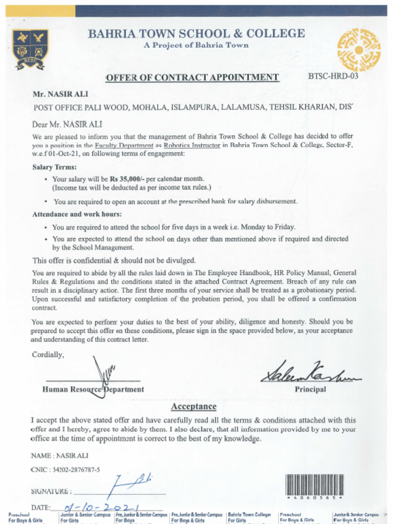 Experience letters from Pakistan (1) | PDF