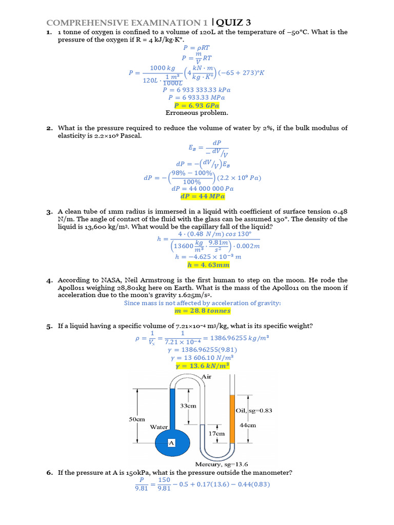 Compre1 Solution Q3 | PDF | Fluid Dynamics | Pressure
