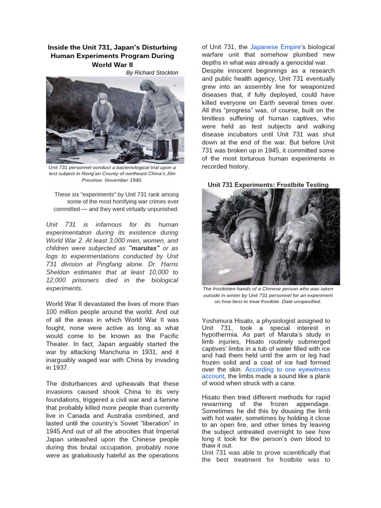 Unit 731: Japan's Atrocious Experiments | PDF | Infection | Medical ...