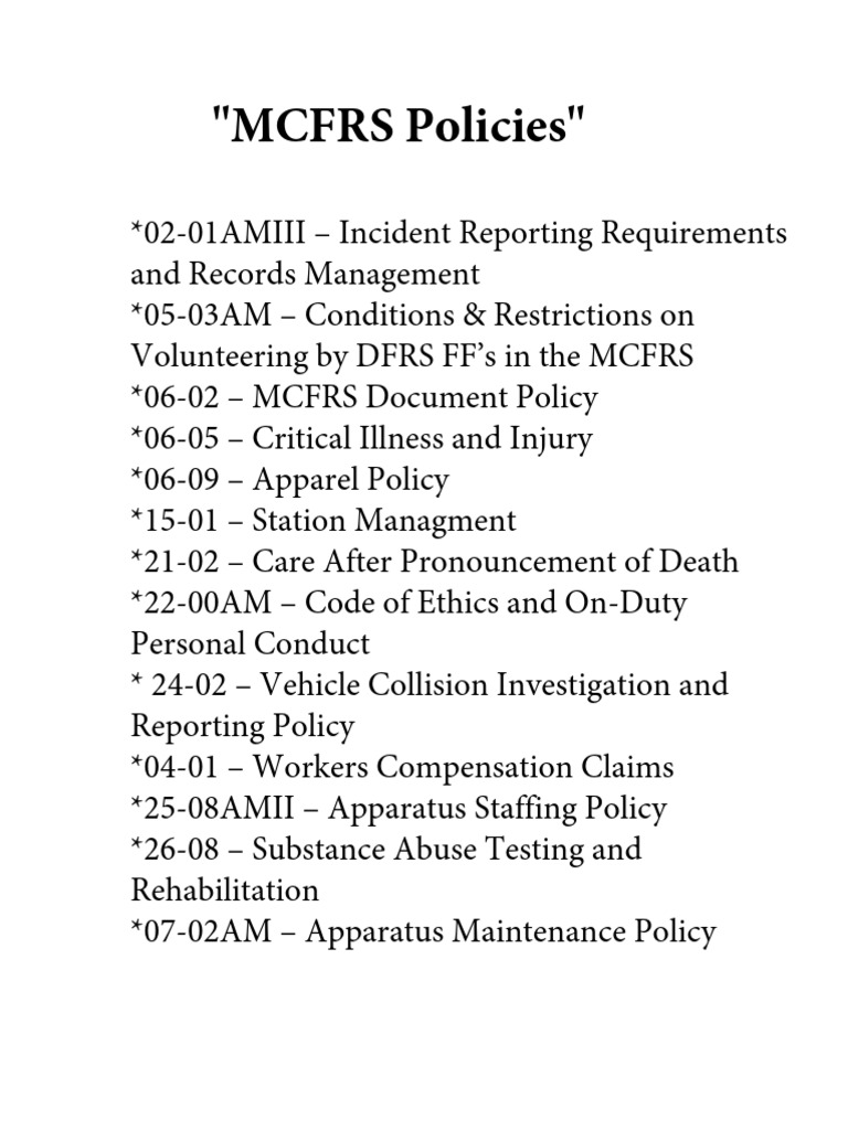 MCFRS Incident Reporting Policies | PDF | Emergency Medical Services ...