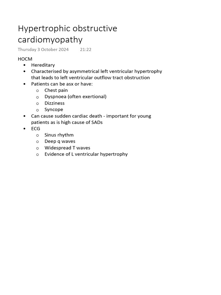 Hypertrophic Obstructive Cardiomyopathy | PDF