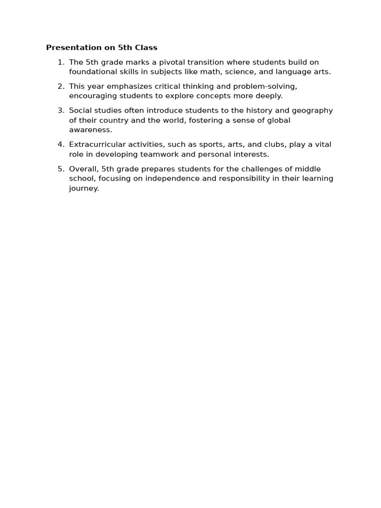Presentation On 5th Class | PDF | History