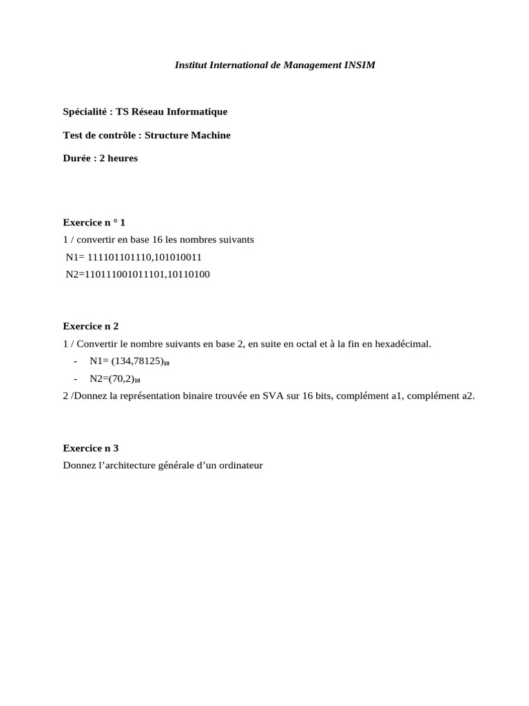 Examen Structure Machine s1 | PDF