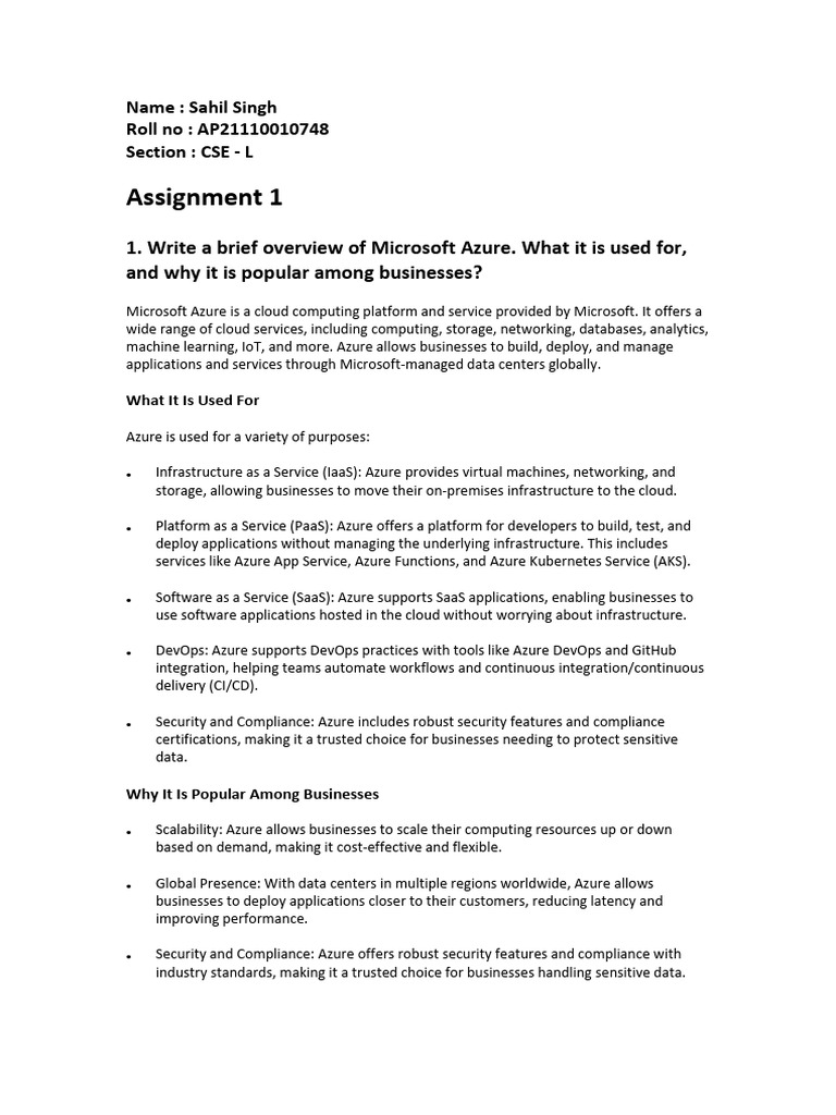 AP21110010748 Assignment-1 | PDF | Microsoft Azure | Cloud Computing