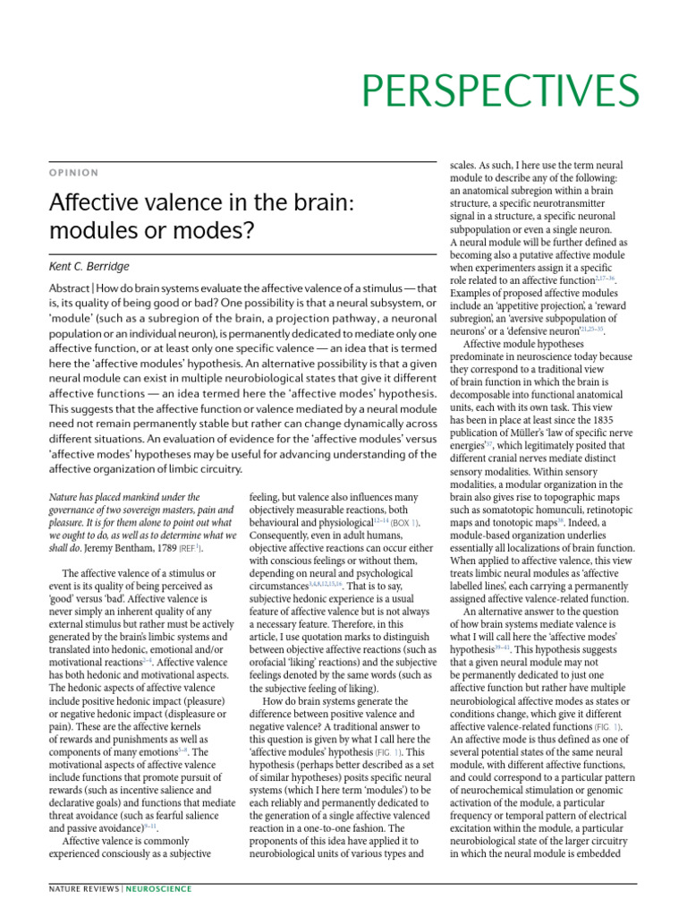 Affective Valence On The Brain Valence or Modes | PDF | Reward System ...