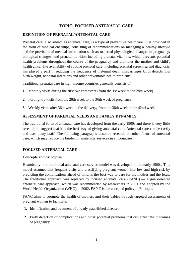 Maternal and Child Health nursing, Focused Antenatal care | PDF ...